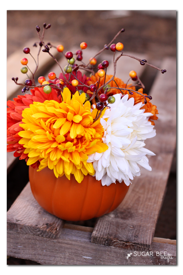 Fall Flower Pumpkin Arrangement - Sugar Bee Crafts