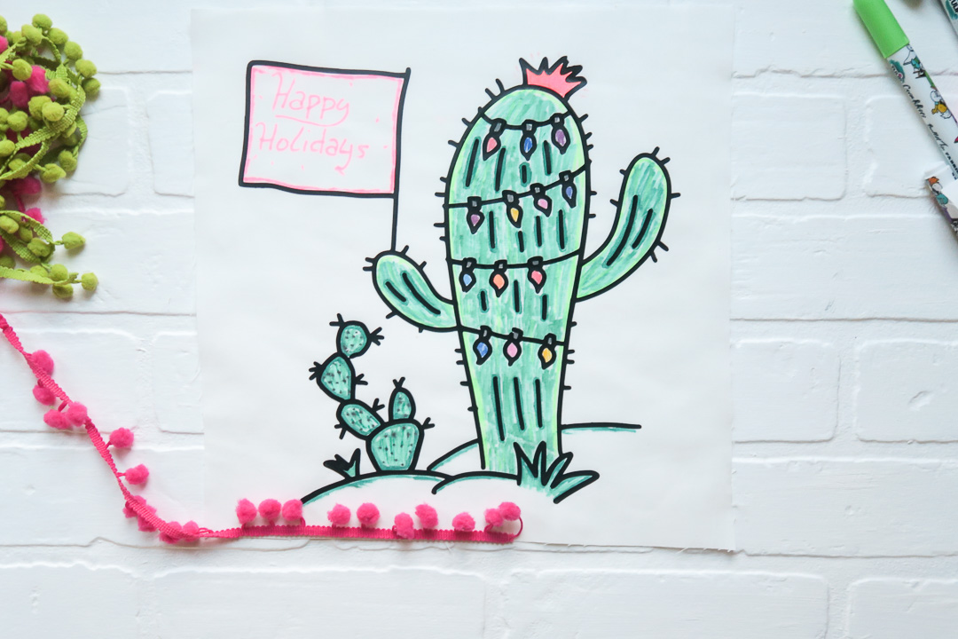 Christmas Cactus Coloring Pillow - Sugar Bee Crafts